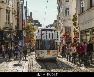 Ghent, Belgium - Oct 6, 2018. Tram on the streets of Ghent, Belgium ...