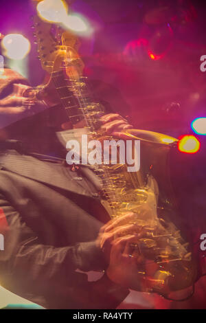 Sax player going crazy, multiples exposure art Stock Photo - Alamy