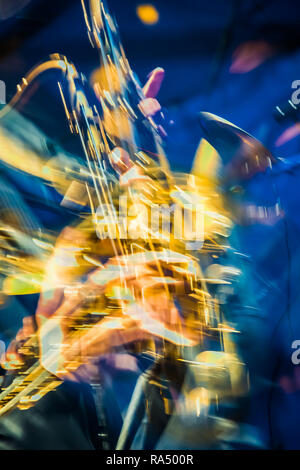 Sax player going crazy, multiples exposure art Stock Photo - Alamy