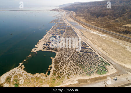Dead Sea Works (DSW) evaporation pools. The mineral rich salt deposits ...