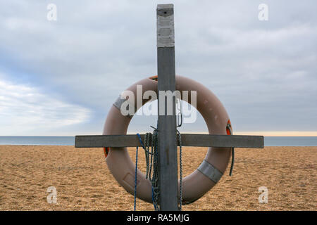 Lifebuoy Strete beach Devon Stock Photo - Alamy