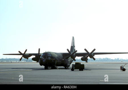 An air-to-air view of an MC-130E Hercules aircraft of the 8th Special ...
