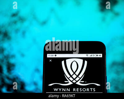 Wynn Resorts Casino hotel company logo seen displayed on smart phone ...
