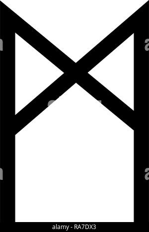 Mannaz rune man human symbol icon outline black color vector in circle ...
