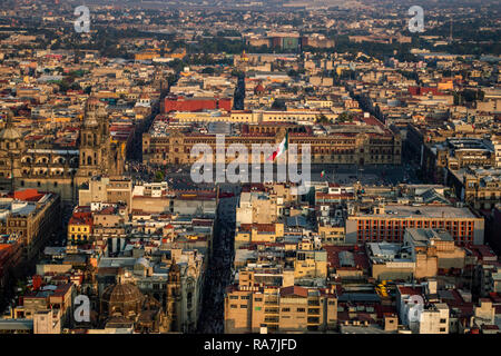View of the Mexico City Plaza of the Constitution Zocalo at Night from ...