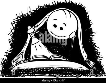 Boy reading a book at night vector cartoon illustration Stock Vector ...