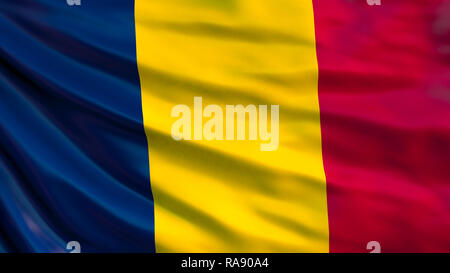 Waving flags of the world - flag of Chad. Closeup view, 3D illustration ...
