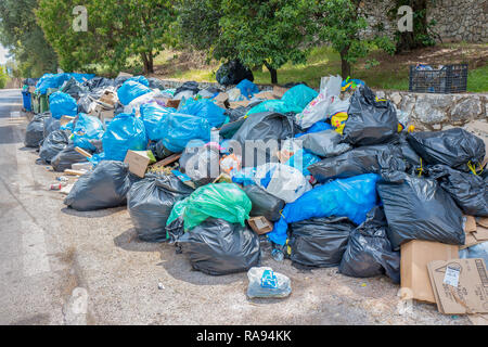 Piles of rubbish in Corfu Greece as Temploni landfill refuse dump ...