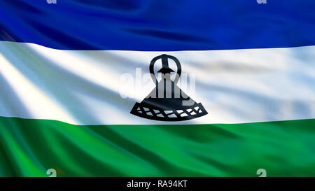 Waving flags of the world - flag of Lesotho. Closeup view, 3D ...