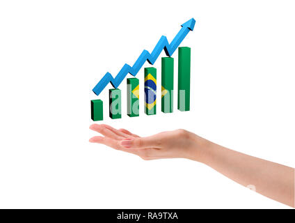hand graph in bars with arrow indicating economic growth of Brazil. New ...