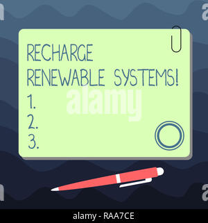 Text sign showing Solar Recharge Charging Systems. Conceptual photo New ...