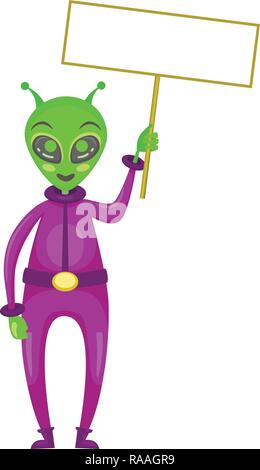 Alien holding blank signs. Aliens standing vector illustration Stock ...