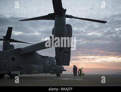 A CV-22 Osprey vertical lift aircraft hangs in the anechoic chamber at ...
