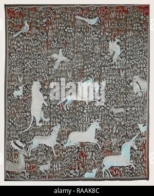 Millefleurs ground with unicorn, leopard/cat , ram, stag, lamb, dogs ...