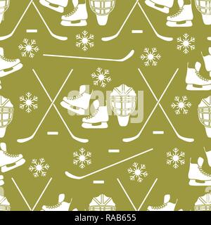 Seamless pattern with skates, goalkeeper mask, hockey stick, ice hockey ...
