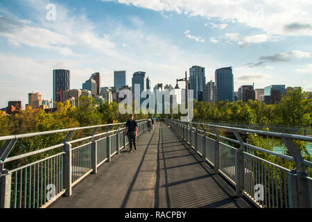 Bow River Pathway pedestrian bridge connecting downtown Calgary with ...