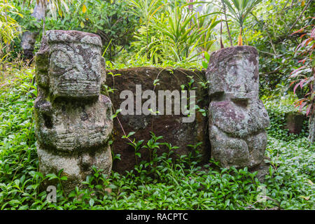 French Polynesia, Hiva Oa, Puamau, cult site, statue, Tiki, stone ...