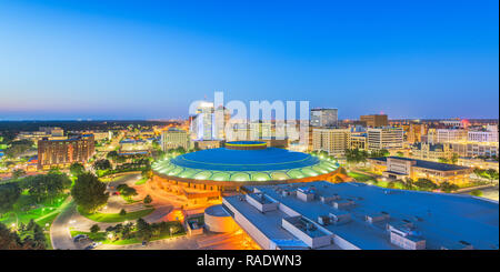 Wichita, Kansas, USA downtown skyline at dusk from the Keeper of the ...