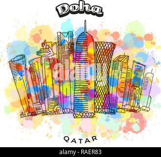 City of Doha Qatar Famous Buildings Vector Design. Editable Vector ...