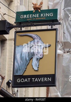 Traditional hanging pub sign at The Goat public house, Stockbridge Road ...