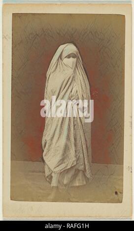 Algerian woman wearing a checkered full robe and veil; Claude-Joseph ...