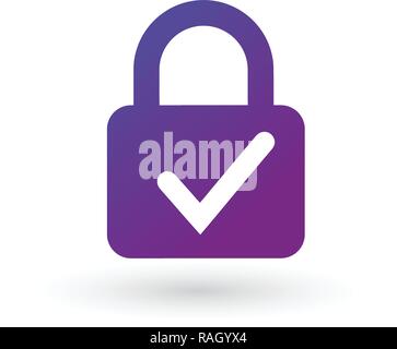 Lock and check mark icon isolated on white background. Security check ...