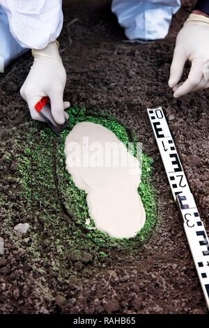Criminal investigation department, police, shoe print at a crime scene ...
