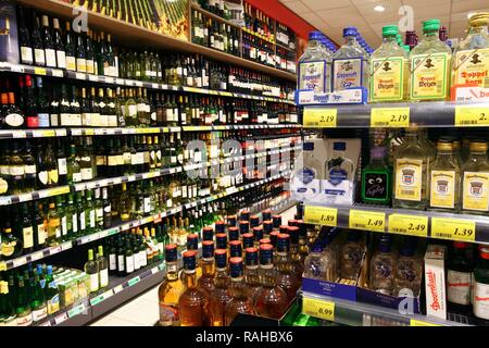 Beverage section, alcoholic beverages, self-service, food department ...