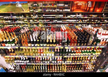 Beverage section, alcohol, spirits, self-service, food department ...