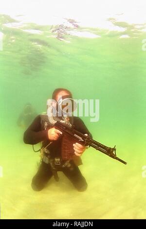 Military diver, gun, Black Sea, USSR, historical photo, 1989 Stock ...