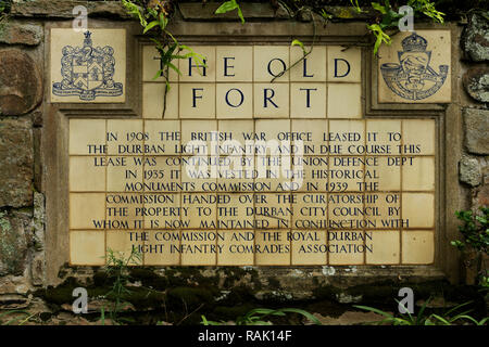 Durban, KwaZulu-Natal, the old fort, plaque in stonewall, spot where ...