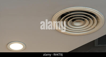 Round ventilation duct on the ceiling. Modern ventilation built into ...