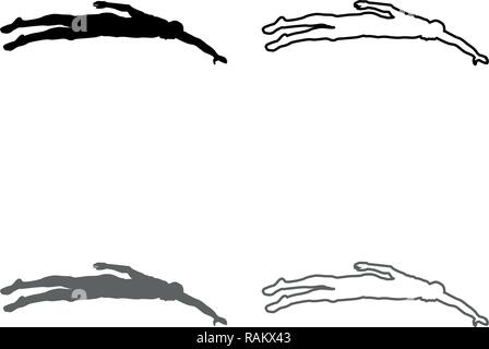 Sportsman swimming Man floats crawl silhouette icon set grey black ...