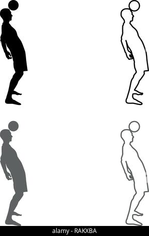 Soccer player hitting the ball head silhouette headbutt icon set white ...