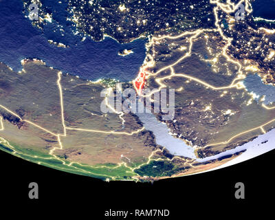 Israel from space at night with visible country borders. 3D ...
