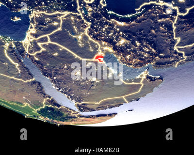 Kuwait from space at night with visible country borders. 3D ...