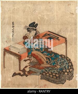 Tanzaku o motsu yujo, Courtesan holding a poem card (Tanzaku ...