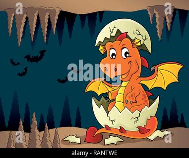 Dragon hatching from egg. Mythical fire dragon egg through incubation ...