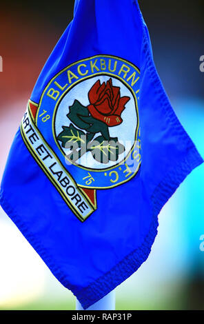 Detail of a corner flag at Ewood Park, home of Blackburn Rovers Stock ...