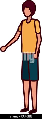 Standing young man, boy character in front, back, side view in casual ...