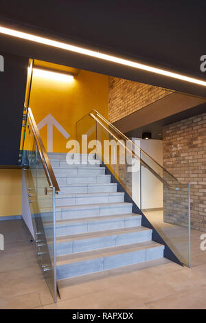 Staircase and mezzanine corridor. The Porter Building, Slough, United ...
