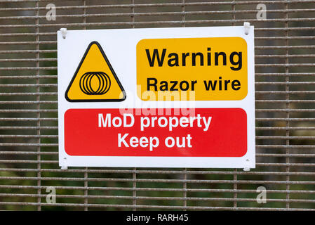 Danger warning signs at a Ministry of Defence training area, warning ...