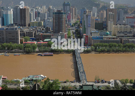 Panoramic view of the first ever iron bridge built on the Yellow River ...