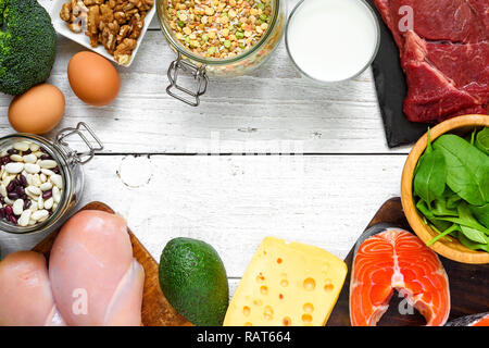 Frame made of high protein food sources. Fish, meat, poultry, nuts ...