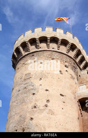 Valencia, Spain - old fortification in city walls. Torres de Serranos ...