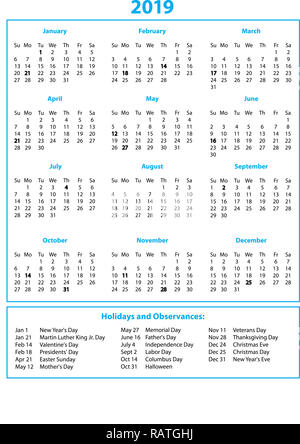 2019 Full Page Calendar in Blue Stock Photo - Alamy