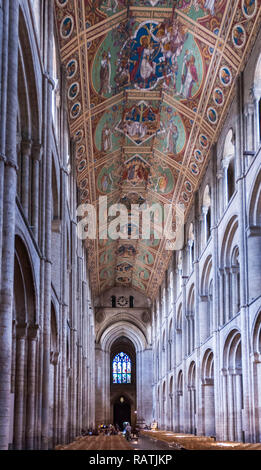 The interior of Ely Cathedral, detail of stained glass window - Ely ...