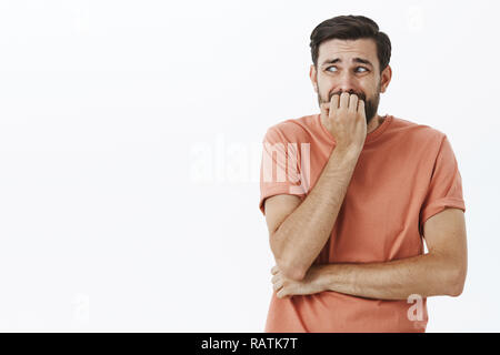 Scared unconfident anxious young trembling redhead girl wide eyes ...