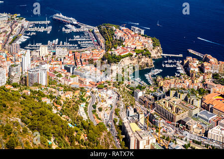 Aerial view of Kingdom of Monaco, view from La Turbie, landmarks, Monte ...