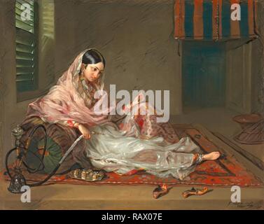 Muslim Lady Reclining or An Indian Girl with a Hookah, painted in Dacca ...